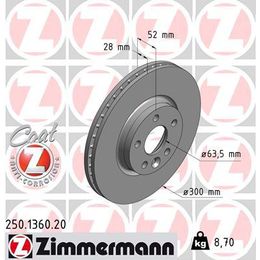 Zimmermann Bremsscheibe COAT Z 250.1360.20 vorne rechts links bel&uuml;ftet 300mm f&uuml;r LAND ROVER VOLVO (CHANGAN) FORD 31202331 LR007055 30769056