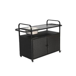 ABRIHOME Rollbarer Bartisch in Schwarz mit Stahlplatte Eiseimer und Schrank | Gr.: onesize