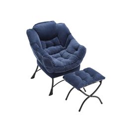 ABRIHOME Loungesessel in Marineblau mit Ottomane Armlehnen und Seitentasche | Gr.: onesize