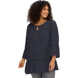 sheego Damen Tunika mit 3/4-Arm und Lochmusterborte tiefblau Gr&ouml;&szlig;e 48