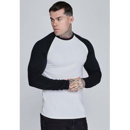 SikSilk Langarmshirt Muscle Fit in White, Black | Gr.: S
