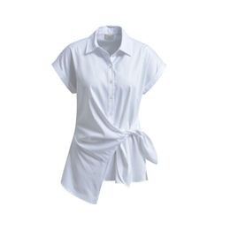 Milano Italy Sleeveless Shirt Collar Blouse with Knot Detail in White | Gr.: 40