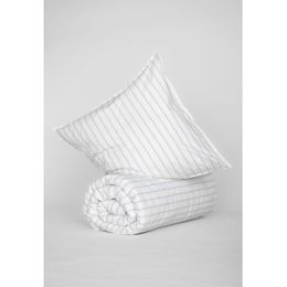 Mela Perkal Bettw&auml;sche Set Style BHANU Stripes in naturweiss / blaue doppel streifen | Gr.: 240x220 (2x 80x80 cm)