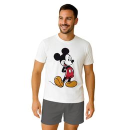 Disney Mickey Mouse Schlafanzug Pyjama Set Kurzarm Shorts Hose in wei&szlig;/grau | Gr.: XL