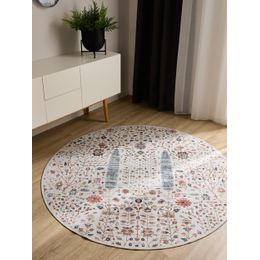 benuta Basic Waschbarer Teppich George Multicolor &oslash; 120 cm - Vintage-Stil Teppich im Used-Look
