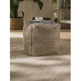 benuta Pure - Handgefertigter Woll Pouf Rocco Taupe 45x45x45 cm
