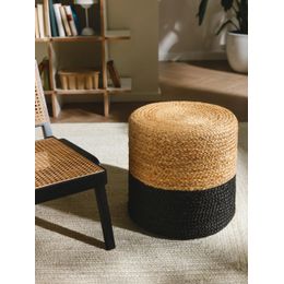 benuta Pure Handgefertigter Jute Pouf Jutta Hellbraun/Schwarz 40x40x40 cm - Naturfaserteppich aus Jute