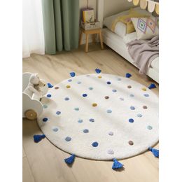 Lytte Waschbarer Kinderteppich Fiete Multicolor/Blau &oslash; 80 cm rund - Waschbarer Teppich f&uuml;r Kinderzimmer