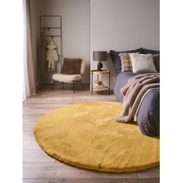 benuta Nest - Kunstfell-Teppich Dave Gelb &oslash; 180 cm rund