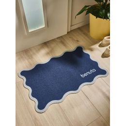 benuta Fu&szlig;matte Curl Blau 50x80 cm - Moderner Kurzflor-Teppich f&uuml;r Wohnzimmer