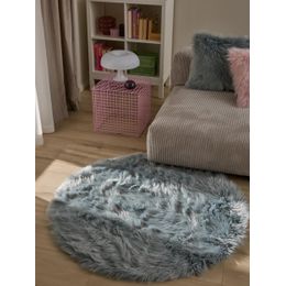 benuta Pop Waschbarer Hochflor Shaggyteppich Nanuk Blau &oslash; 80 cm rund - Bettvorleger f&uuml;r Schlafzimmer