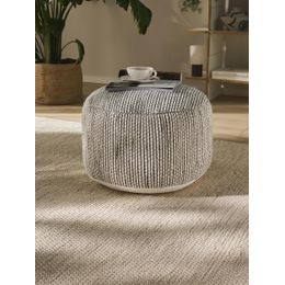 benuta Pure - Handgefertigter Woll Pouf Rocco Beige/Schwarz 55x55x30 cm