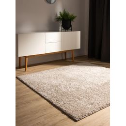 benuta Basic Waschbarer Hochflor Shaggyteppich Soho Beige 160x160 cm - Hochflor Teppich f&uuml;r Wohnzimmer