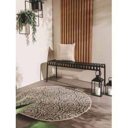 benuta Nest In- & Outdoor-Teppich rund Cleo Wei&szlig;/Schwarz &oslash; 120 cm rund - Teppich f&uuml;r Balkon, Terrasse & Garten