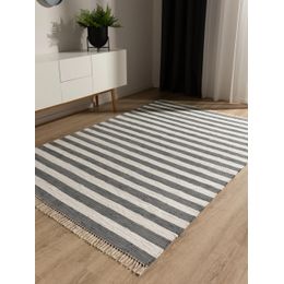 benuta Basic Kurzflor Teppich aus recyceltem Material Tom Grau/Wei&szlig; 120x170 cm - Moderner Kurzflor-Teppich f&uuml;r Wohnzimmer