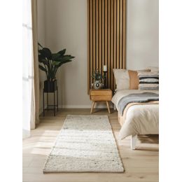 benuta Pure Wollteppich Finn Ivory/Hellgrau 70x200 cm - Naturfaserteppich aus Wolle