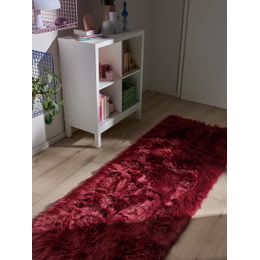 benuta Pop Waschbarer Hochflor Shaggyteppich Nanuk Bordeaux 80x240 cm - Bettvorleger f&uuml;r Schlafzimmer