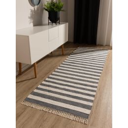 benuta Basic Kurzflor Teppich aus recyceltem Material Tom Grau/Wei&szlig; 80x300 cm - Moderner Kurzflor-Teppich f&uuml;r Wohnzimmer