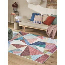benuta Pop Waschbarer Kurzflor Teppich Mara Multicolor/Pink 80x150 cm - Bunter Teppich f&uuml;r Wohnzimmer