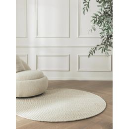 benuta Finest Wollteppich Hector Beige &oslash; 150 cm rund - Naturfaserteppich aus Wolle
