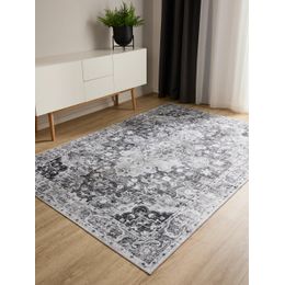 benuta Basic Waschbarer Teppich George Anthrazit 80x150 cm - Vintage-Stil Teppich im Used-Look