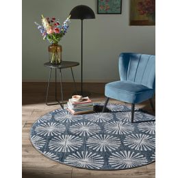 benuta Nest Waschbarer Kurzflor Teppich Milly Anthrazit/Blau &oslash; 160 cm - Moderner Kurzflor-Teppich f&uuml;r Wohnzimmer