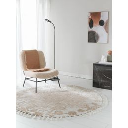 benuta Nest Elias Beige &oslash; 150 cm rund - Moderner Kurzflor-Teppich f&uuml;r Wohnzimmer