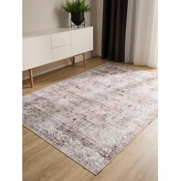 benuta Basic Waschbarer Teppich George Cream/Taupe 300x400 cm - Vintage-Stil Teppich im Used-Look