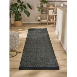 benuta Pure Wollteppich L&auml;ufer f&uuml;r Flur Rocco Schwarz/Wei&szlig; 80x250 cm - Naturfaserteppich aus Wolle