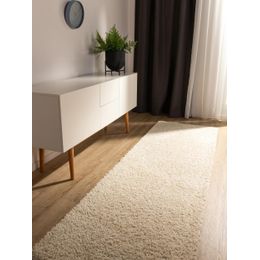 benuta Basic Waschbarer Hochflor Shaggyteppich Soho Cream 70x200 cm - Bettvorleger f&uuml;r Schlafzimmer