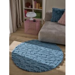 benuta Pop - Kunstfell-Teppich Immy Blau &oslash; 160 cm