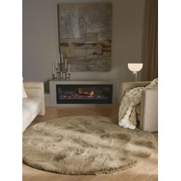 benuta Finest Hochfloorteppich Rund Lux Taupe &oslash; 160 cm - Moderner Kurzflor-Teppich f&uuml;r Wohnzimmer