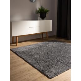 benuta Basic Waschbarer Hochflor Shaggyteppich Soho Grau 160x160 cm - Hochflor Teppich f&uuml;r Wohnzimmer