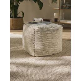 benuta Pure - Handgefertigter Woll Pouf Rocco Cream 45x45x45 cm