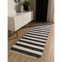 benuta Basic Kurzflor Teppich aus recyceltem Material Tom Schwarz/Wei&szlig; 80x250 cm - Moderner Kurzflor-Teppich f&uuml;r Wohnzimmer