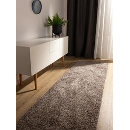benuta Basic Waschbarer Hochflor Shaggyteppich Soho Taupe 80x250 cm - Bettvorleger f&uuml;r Schlafzimmer