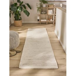 benuta Pure Wollteppich L&auml;ufer f&uuml;r Flur Rocco Cream 70x200 cm - Naturfaserteppich aus Wolle