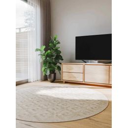 benuta Basic Kurzflor Teppich Leo Cream &oslash; 160 cm - Moderner Kurzflor-Teppich f&uuml;r Wohnzimmer