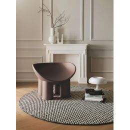 benuta Finest Wollteppich Hera Beige/Schwarz &oslash; 200 cm - Naturfaserteppich aus Wolle