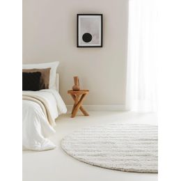benuta Pure Wollteppich Dina Cream &oslash; 100 cm rund - Naturfaserteppich aus Wolle