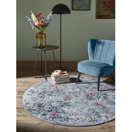 benuta Nest Waschbarer Kurzflor Teppich Milly Multicolor/Blau &oslash; 160 cm - Bunter Teppich f&uuml;r Wohnzimmer
