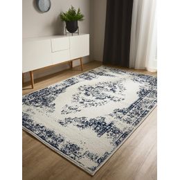 benuta Basic Teppich Sia Cream/Blau 240x340 cm - Vintage-Stil Teppich im Used-Look