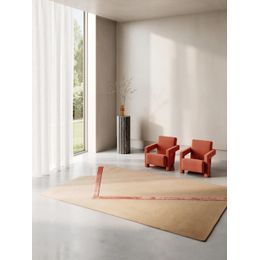 benuta Finest Kurzflor Teppich Fold Beige/Orange 160x230 cm - Moderner Kurzflor-Teppich f&uuml;r Wohnzimmer