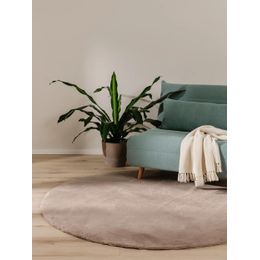 benuta Basic - Kunstfell-Teppich Furry Taupe &oslash; 120 cm