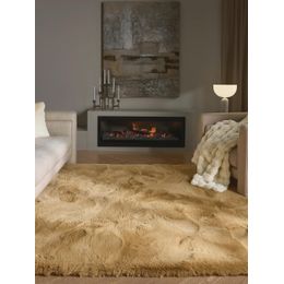 benuta Finest Hochflor Shaggyteppich Lux Hellbraun 80x150 cm - Bettvorleger f&uuml;r Schlafzimmer