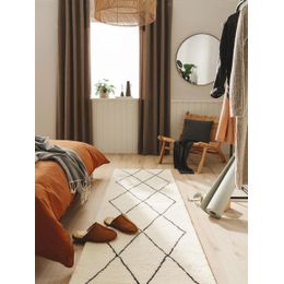 benuta Pure Wollteppich L&auml;ufer f&uuml;r Flur Berber Cream 80x250 cm - Naturfaserteppich aus Wolle