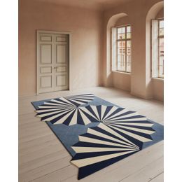 benuta Finest Kurzflor Teppich Pli Blau 250x350 cm - Moderner Kurzflor-Teppich f&uuml;r Wohnzimmer