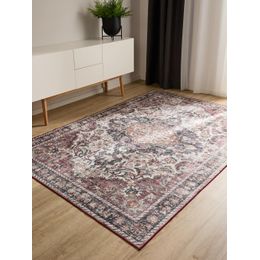 benuta Basic Waschbarer Teppich George Multicolor/Rot 140x200 cm - Vintage-Stil Teppich im Used-Look