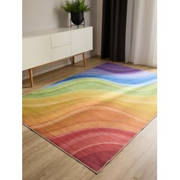 benuta Basic Waschbarer Kurzflor Teppich George Multicolor/Lila 140x200 cm - Bunter Teppich f&uuml;r Wohnzimmer