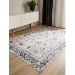 benuta Basic Waschbarer Teppich George Cream/Grau 300x400 cm - Vintage-Stil Teppich im Used-Look